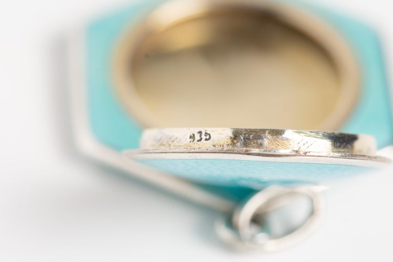 Art Deco Blue Guilloche Enamel Locket For Sale at 1stDibs