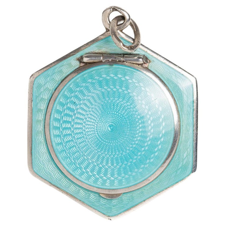 Art Deco Blue Guilloche Enamel Locket For Sale at 1stDibs