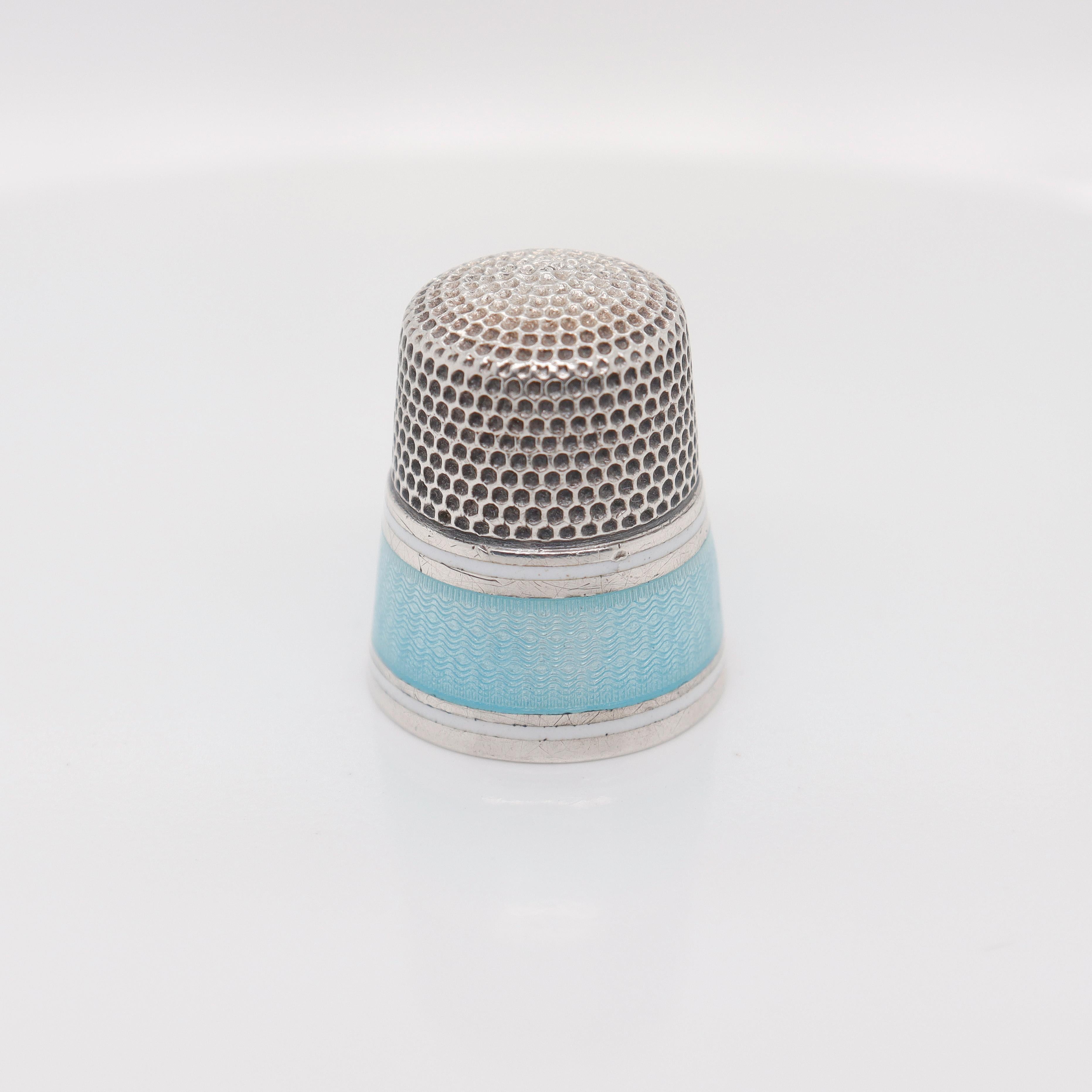 Art Deco Blue Guilloche Enamelled Sterling Silver Sewing Thimble by ...