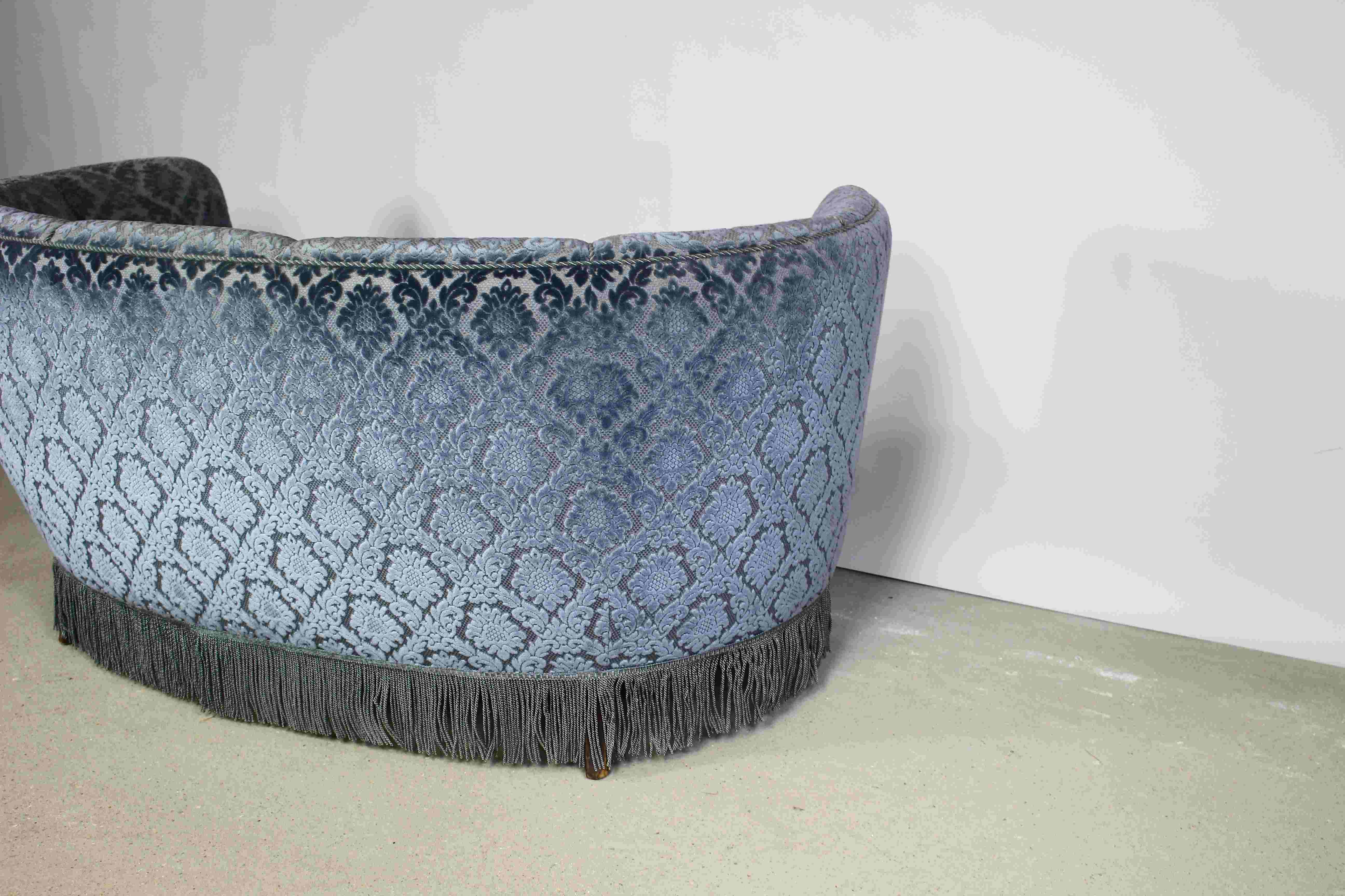 Art Deco Blue Velvet Banana Sofa, Denmark 1950s For Sale at 1stDibs