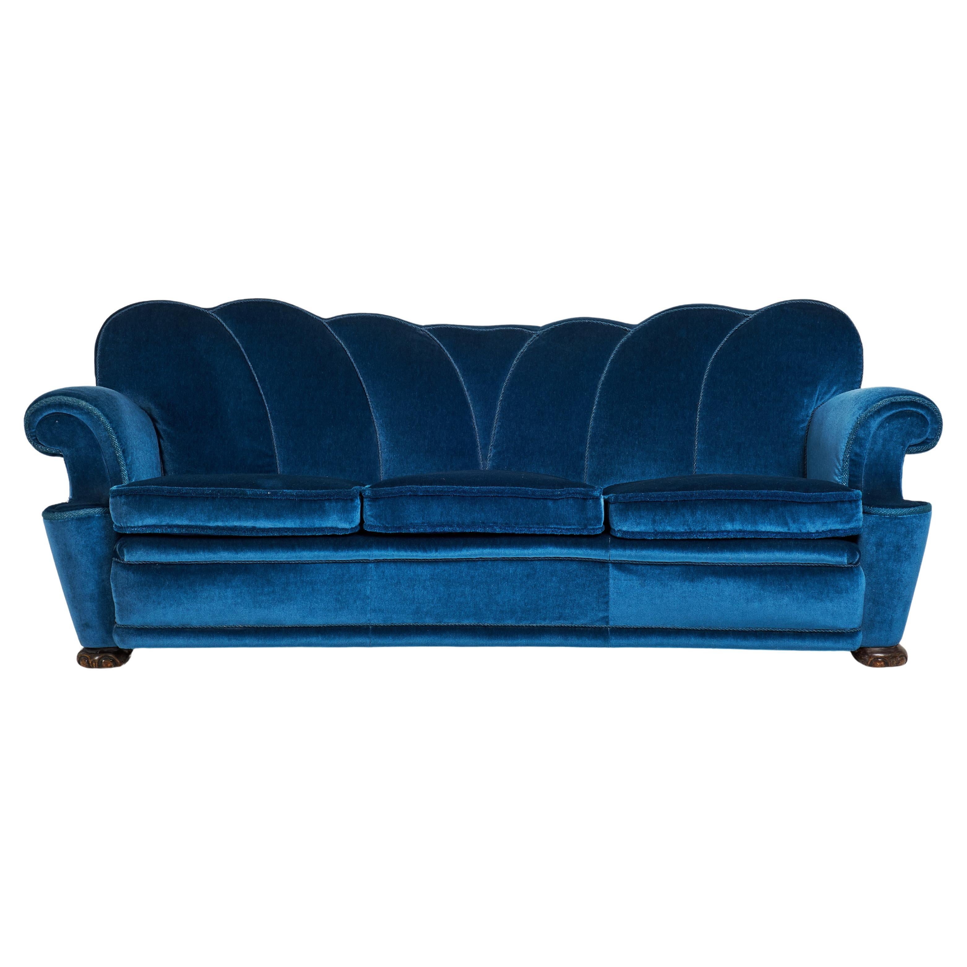 Vintage Danish Velvet Art Deco Banana Sofa, 1940s. at 1stDibs