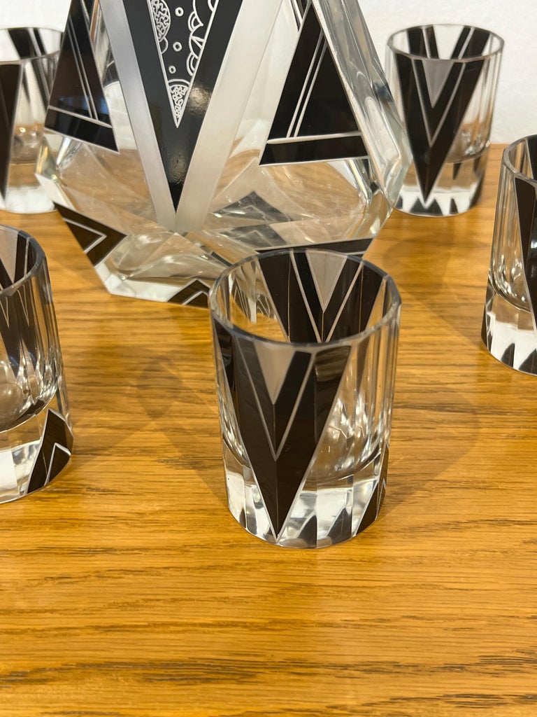Art Deco Bohemian Glass Decanter Set For Sale at 1stDibs