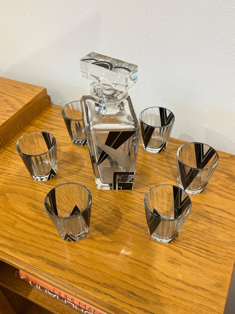 Art Deco Bohemian Glass Decanter Set For Sale at 1stDibs