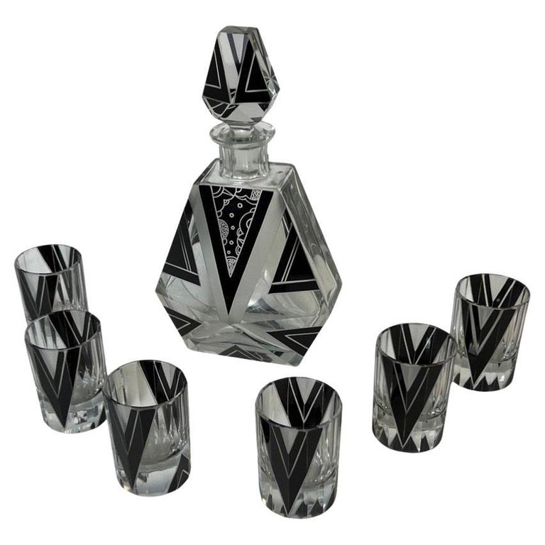 Art Deco Bohemian Glass Decanter Set For Sale at 1stDibs