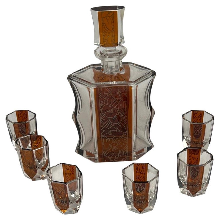 Art Deco Bohemian Glass Decanter Set For Sale at 1stDibs