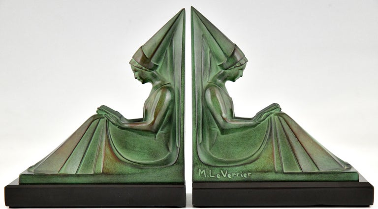 Art Deco Bookends Reading Medieval Ladies by Max Le Verrier France 1930 ...