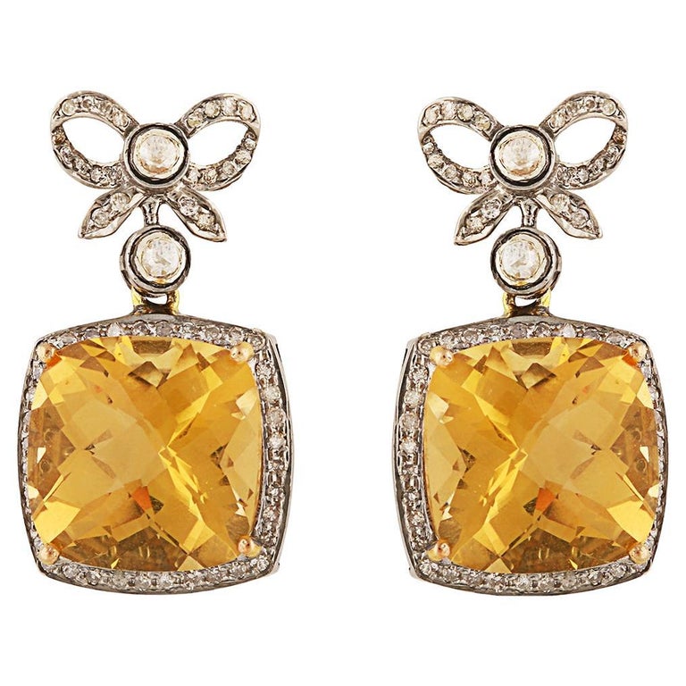 Art Deco Bow Earrings with Citrine and Diamonds For Sale at 1stDibs