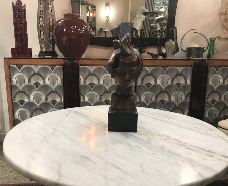 Art Deco Boy Sculpture in Terracotta and Wood, Sign: C. Mulnis For Sale ...