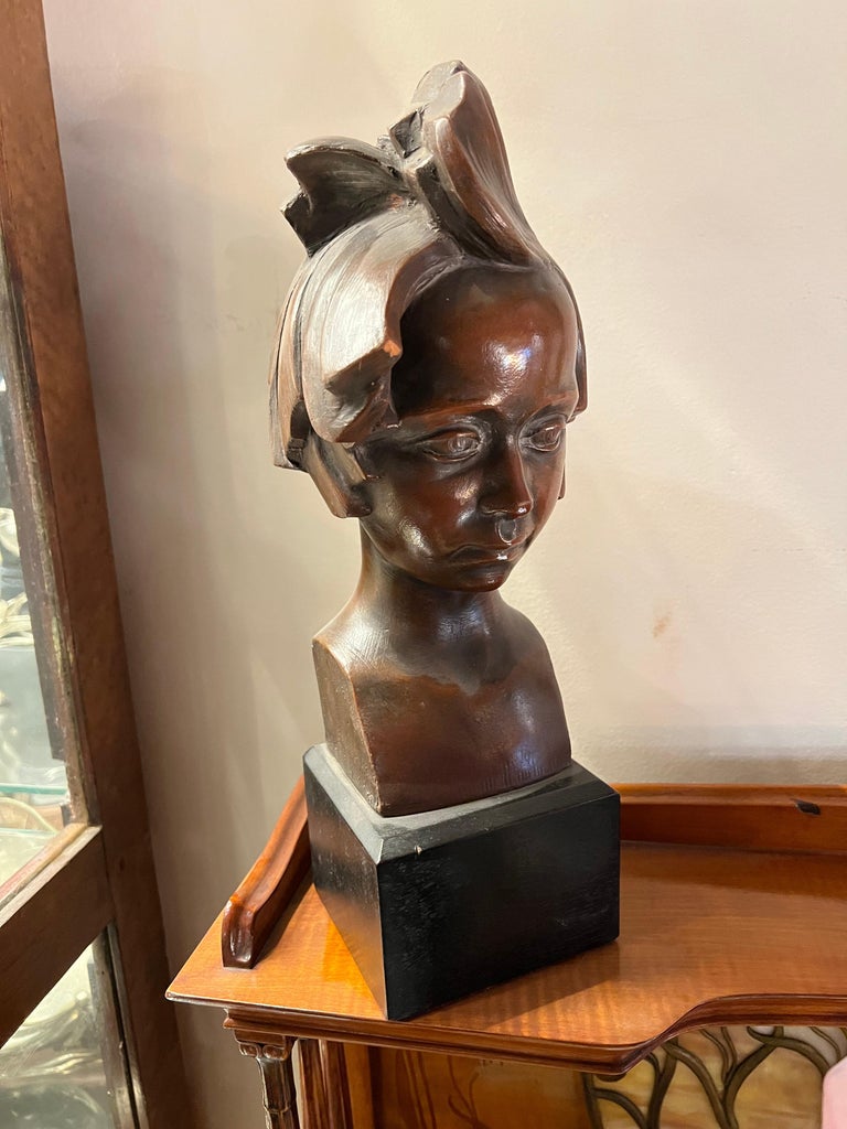 Art Deco Boy Sculpture in Terracotta and Wood, Sign: C. Mulnis For Sale ...