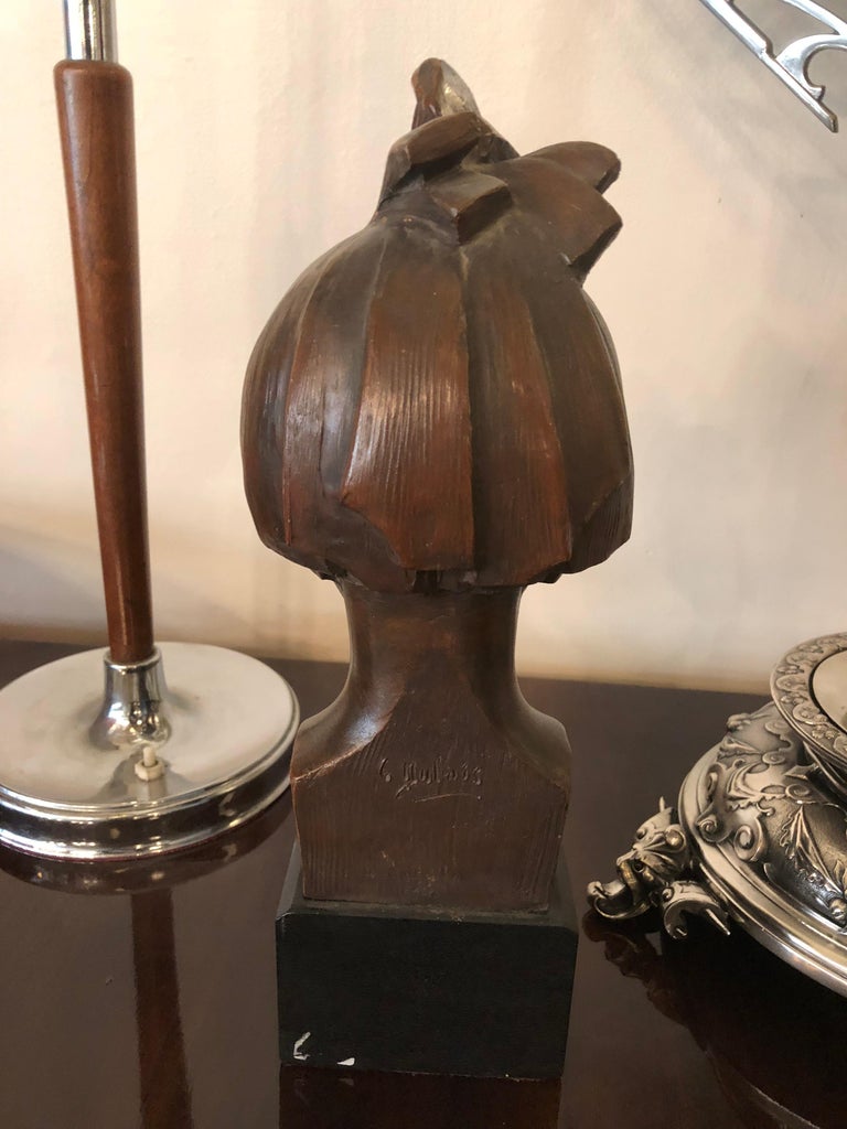 Art Deco Boy Sculpture in Terracotta and Wood, Sign: C. Mulnis For Sale ...