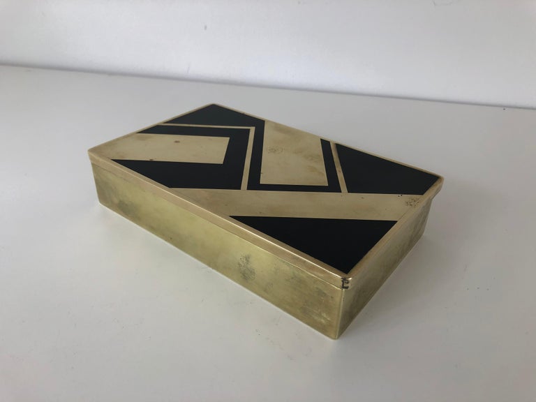 Art Deco Brass and Enamel Inlay Box at 1stDibs
