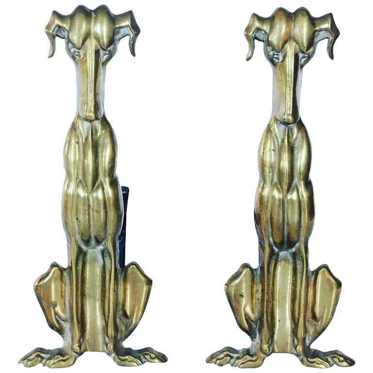 Art Deco Brass Dog Andirons For Sale at 1stDibs