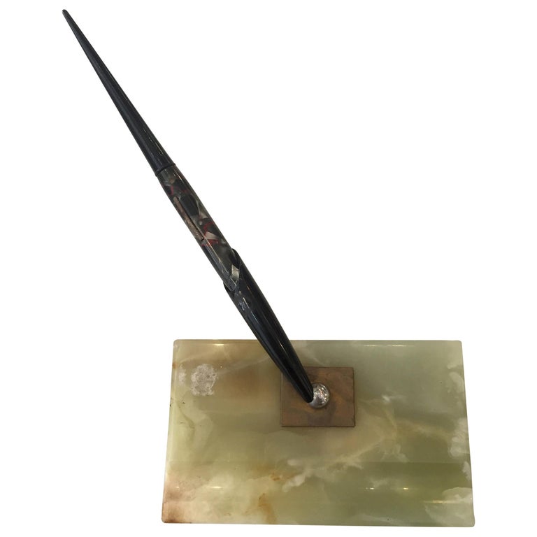 Art Deco Bronze and Green Marble Pen Holder by Parker Pen at 1stDibs