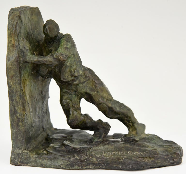 Art Deco Bronze Bookends Two Men Pushing Victor Demanet 1925 France at ...