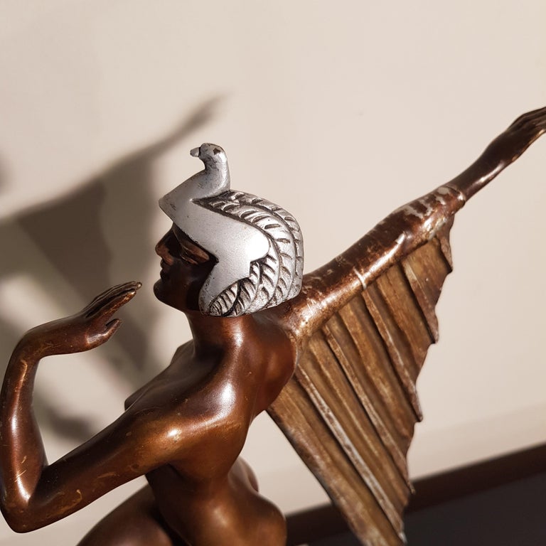 Art Deco Bronze Marble Base Egyptian Dancer Sculpture, France 1930s at ...
