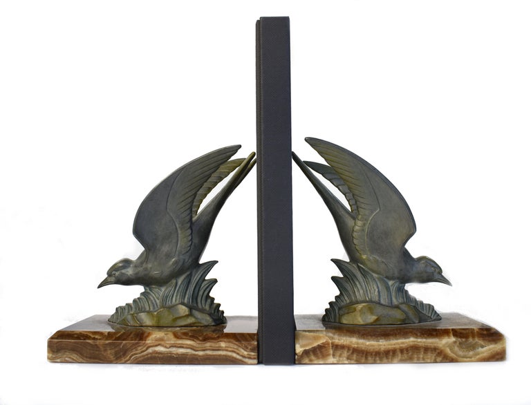 Art Deco Bronze and Marble Bookends, c1930 at 1stDibs