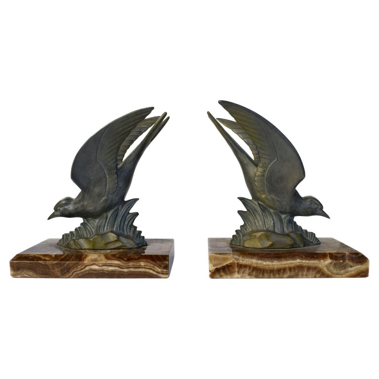 Art Deco Bronze and Marble Bookends, c1930 at 1stDibs