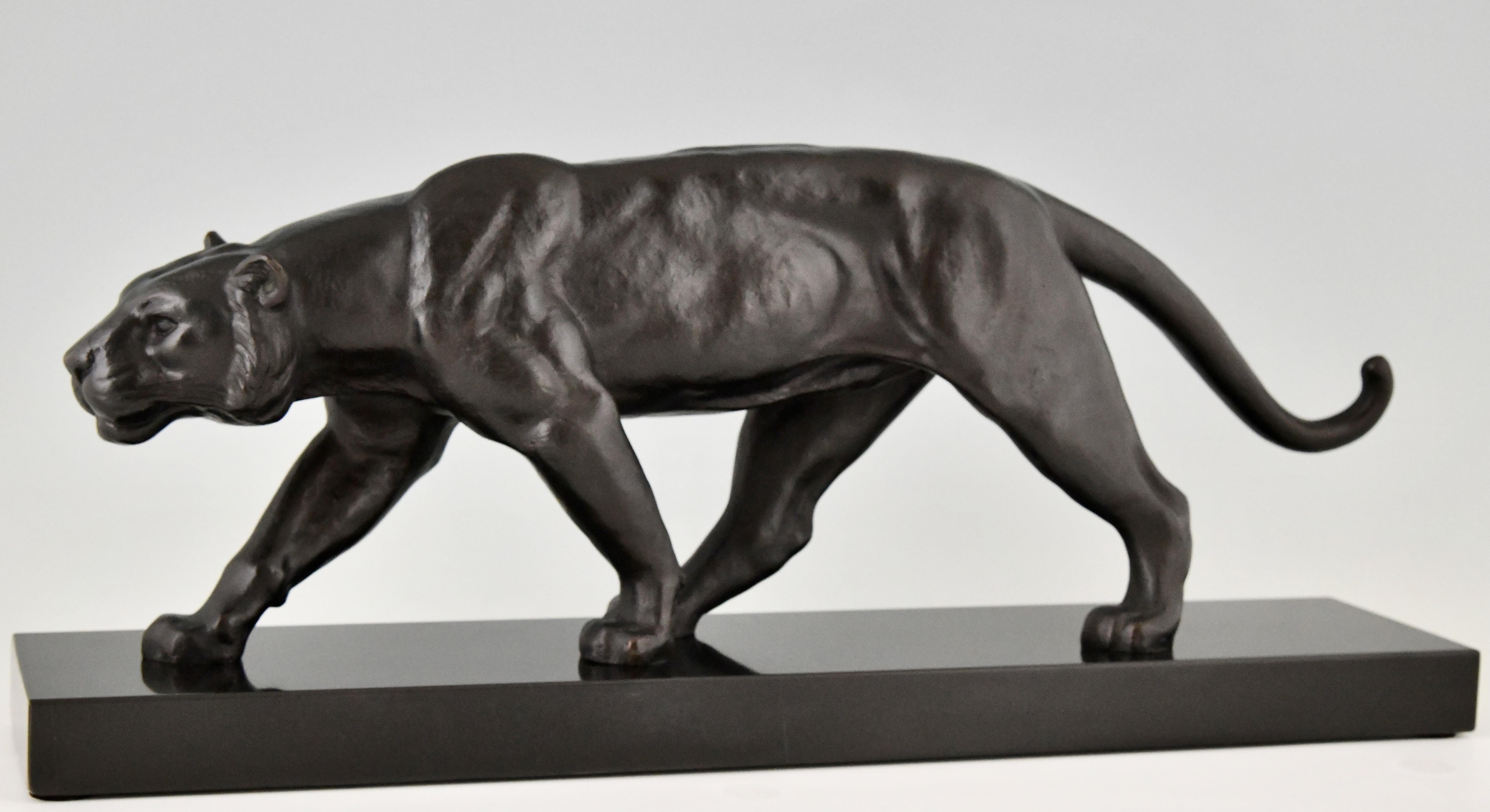Art Deco Bronze Panther Sculpture Alexandre Ouline, Black patina ...