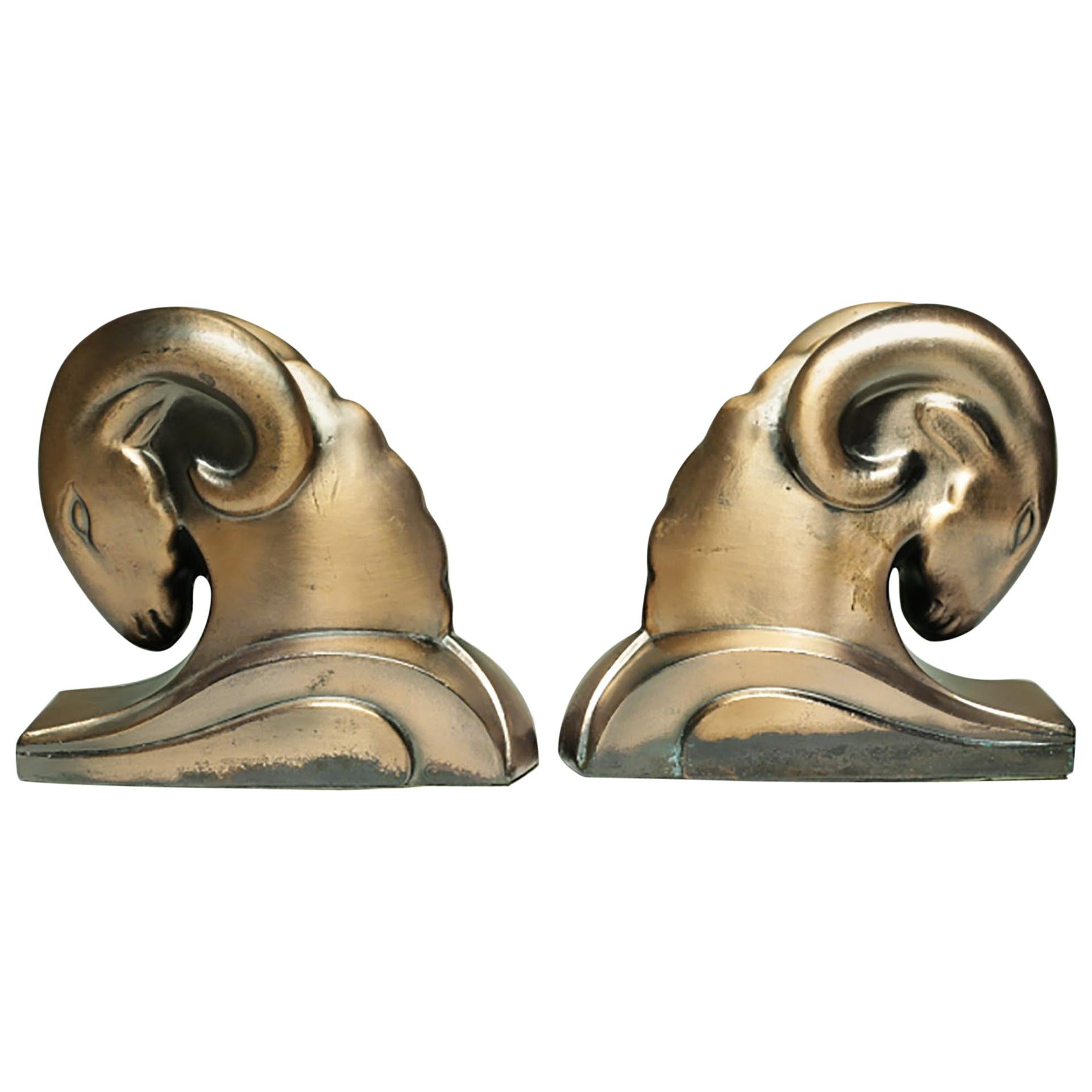 Art Deco Bronze Plated Ram Bookends, circa 1930s at 1stDibs