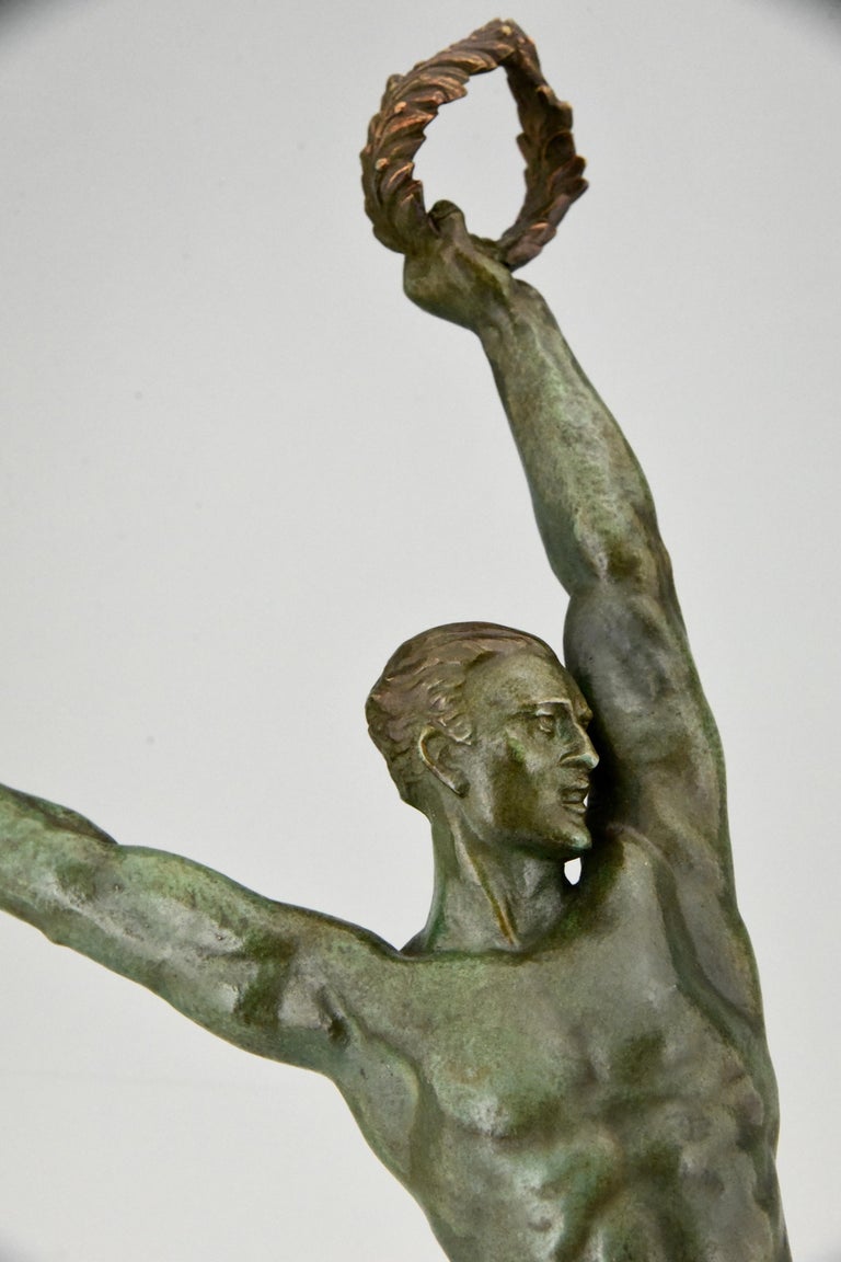 Art Deco Bronze Sculpture Athlete with Laurel Wreath by Pierre Le ...