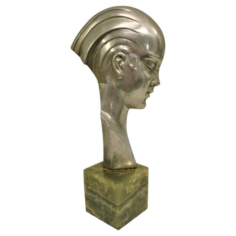Art Deco Bronze Sculpture Bust Woman Profile Guido Cacciapuoti 1930 For ...