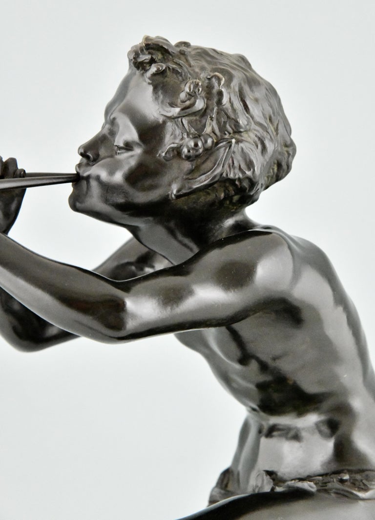Art Deco Bronze Sculpture Dancing Faun with Flutes by Edouard Drouot ...