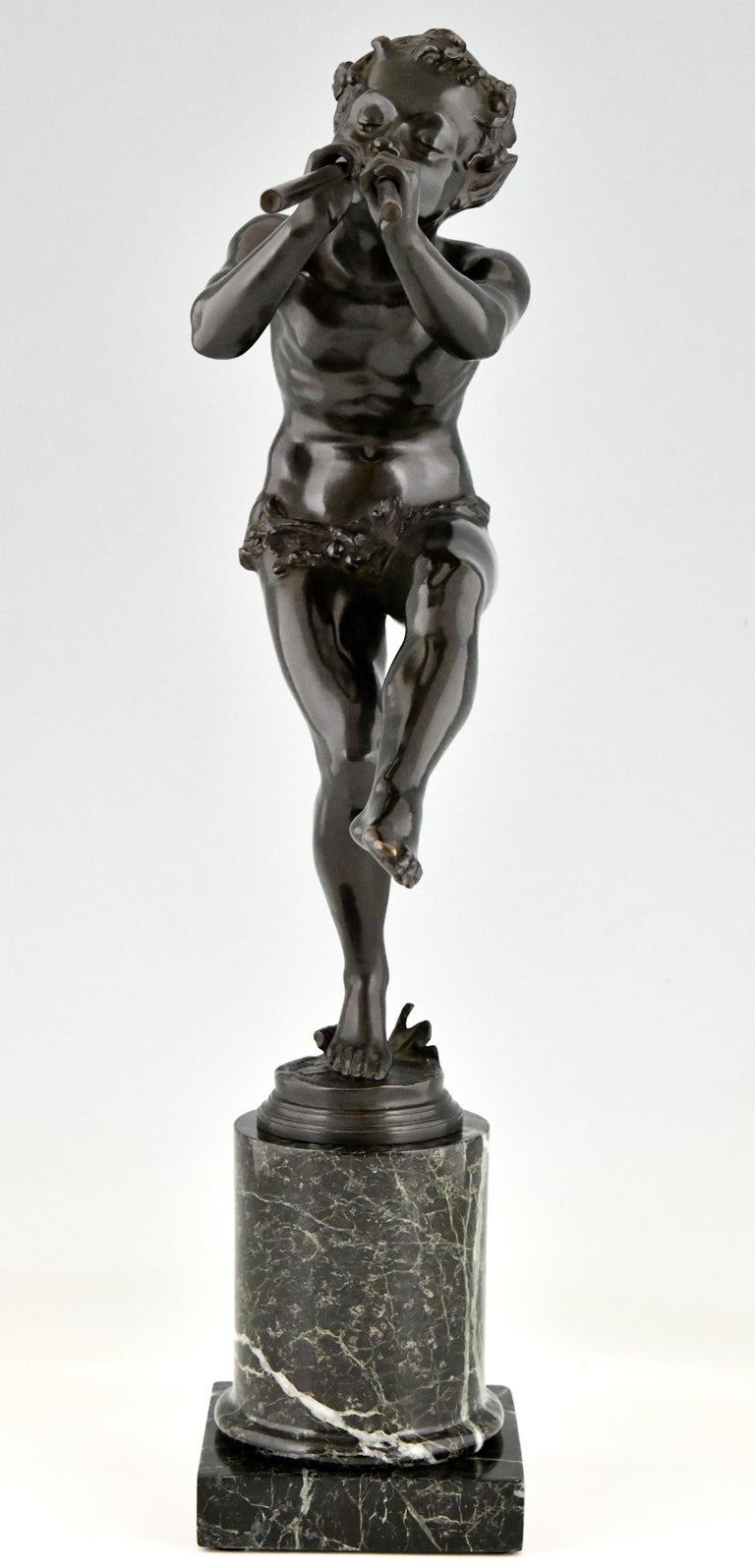 Art Deco Bronze Sculpture Dancing Faun with Flutes by Edouard Drouot ...