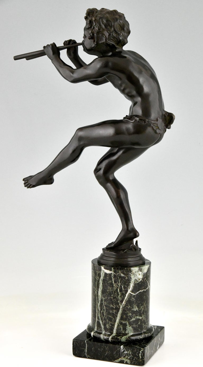 Art Deco Bronze Sculpture Dancing Faun with Flutes by Edouard Drouot ...