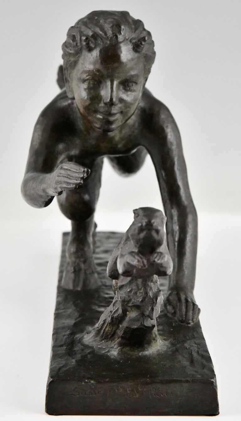 Art Deco Bronze Sculpture Faun and Squirrel by Georges Crouzat, 1934 ...