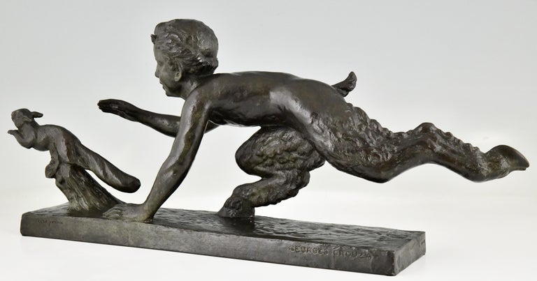 Art Deco Bronze Sculpture Faun and Squirrel by Georges Crouzat, 1934 ...