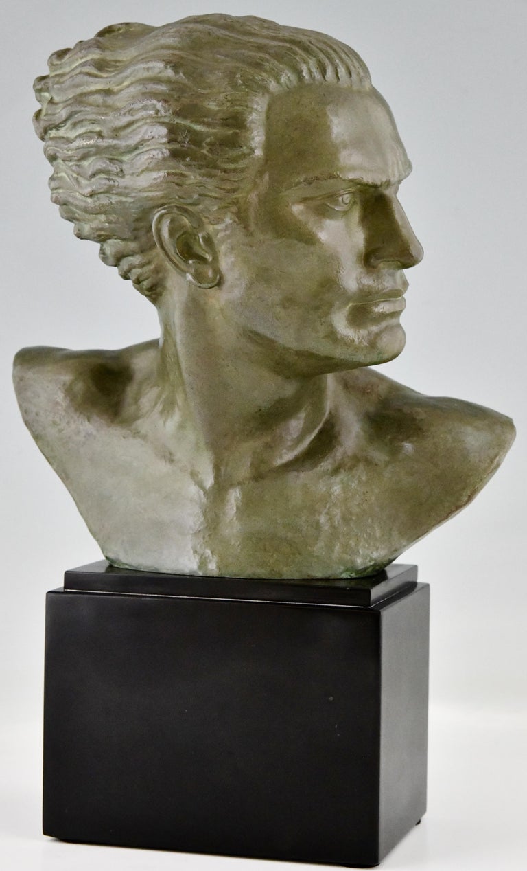 Art Deco Bronze Sculpture Male Bust Aviator Jean Mermoz by Alfred ...