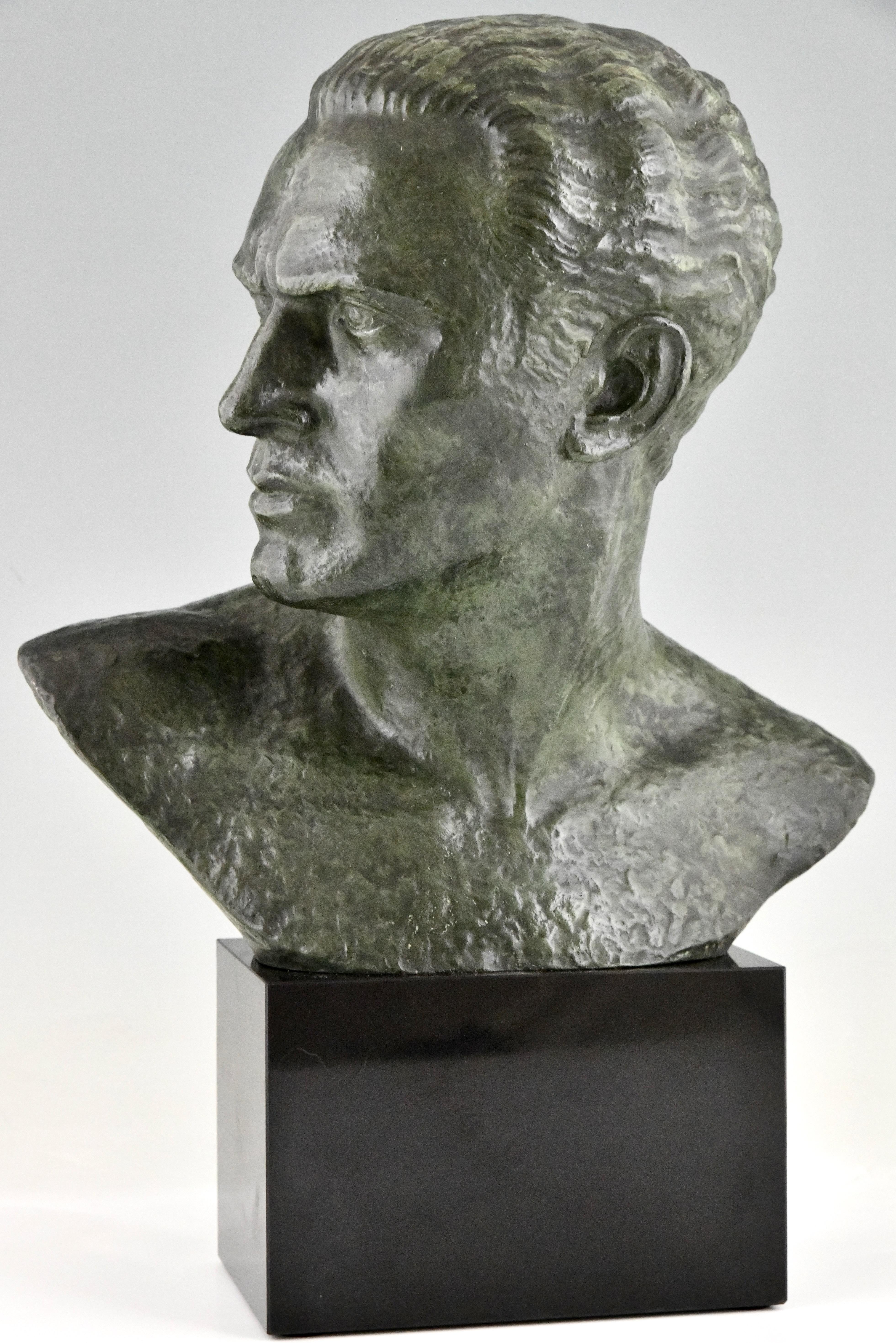 Art Deco Bronze Sculpture Male Bust Aviator Jean Mermoz by Alfred ...