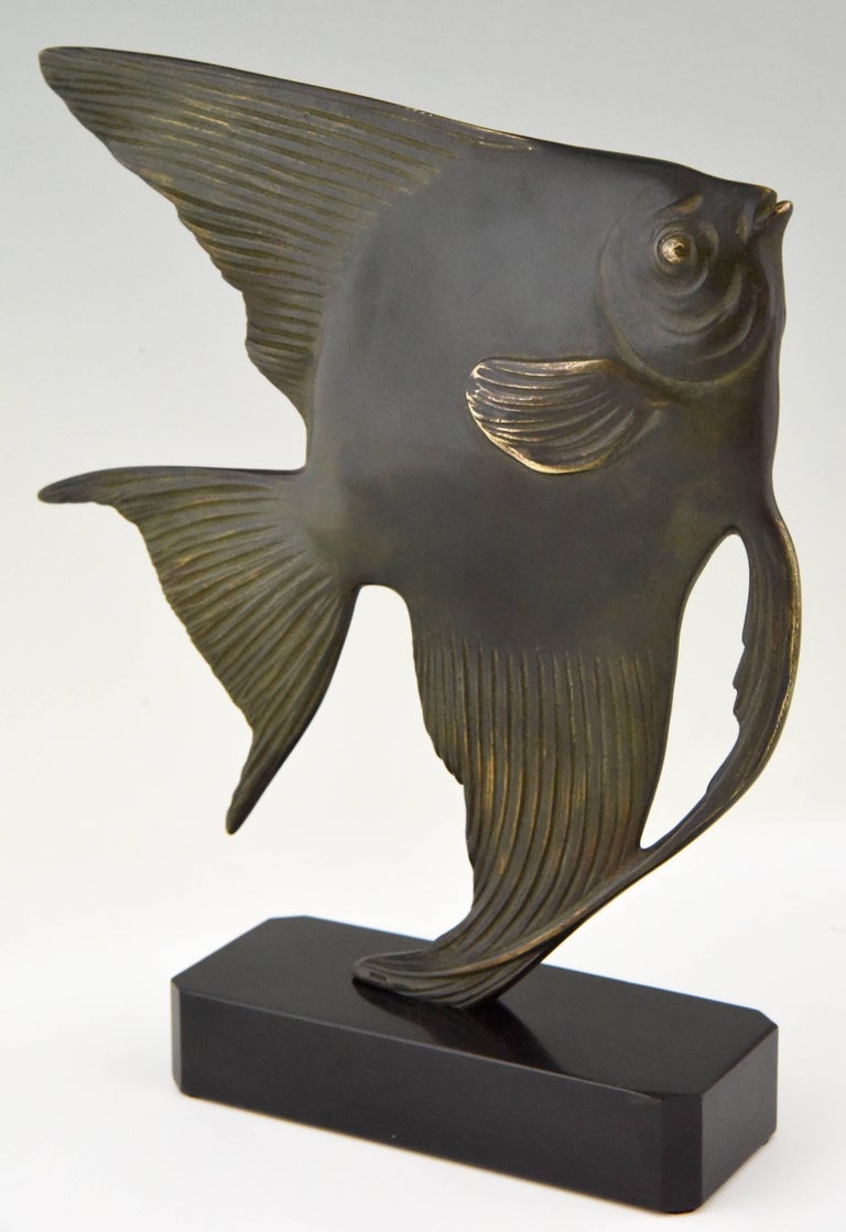 Art Deco Bronze Sculpture of a Fish by Luc on Marble Base, France 1930 ...