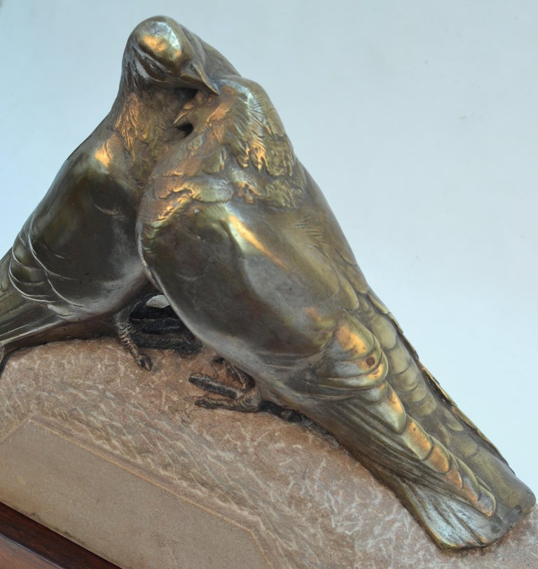 Art Deco Bronze Sculpture of Pair of Doves by Pierre Alexandre Morlon ...