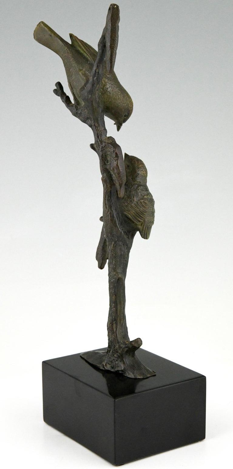 Art Deco Bronze Sculpture Two Birds on an Branch Irenee Rochard, France ...