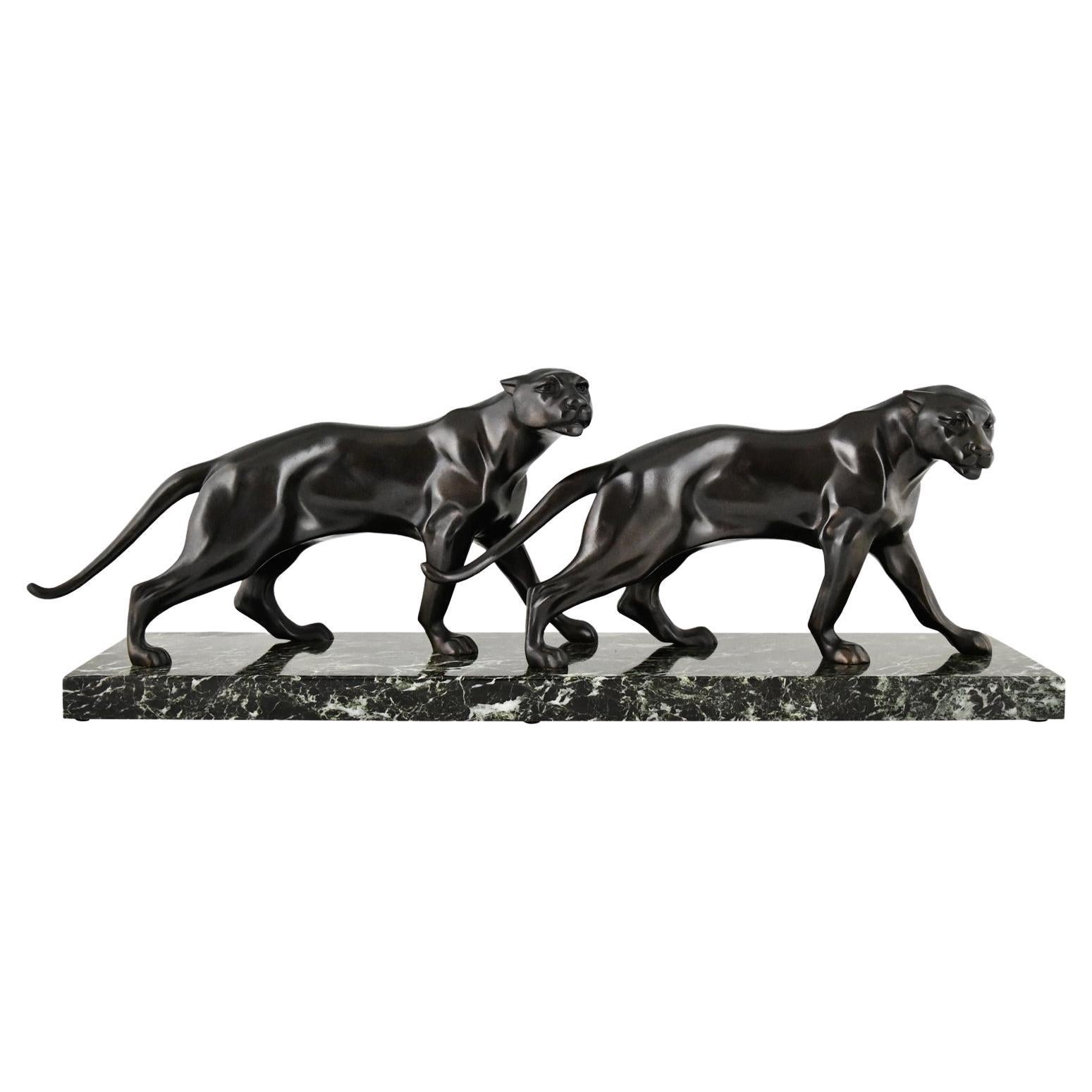 Art Deco Bronze Sculpture Stretching Panther by Emile Louis Bracquemond ...