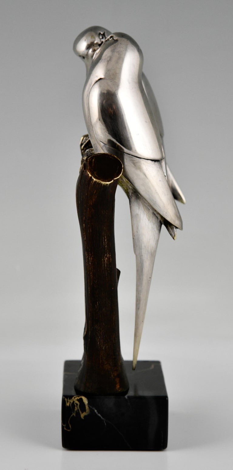 Art Deco Bronze Sculpture Two Parakeet Birds on a Branch Lovebirds by ...