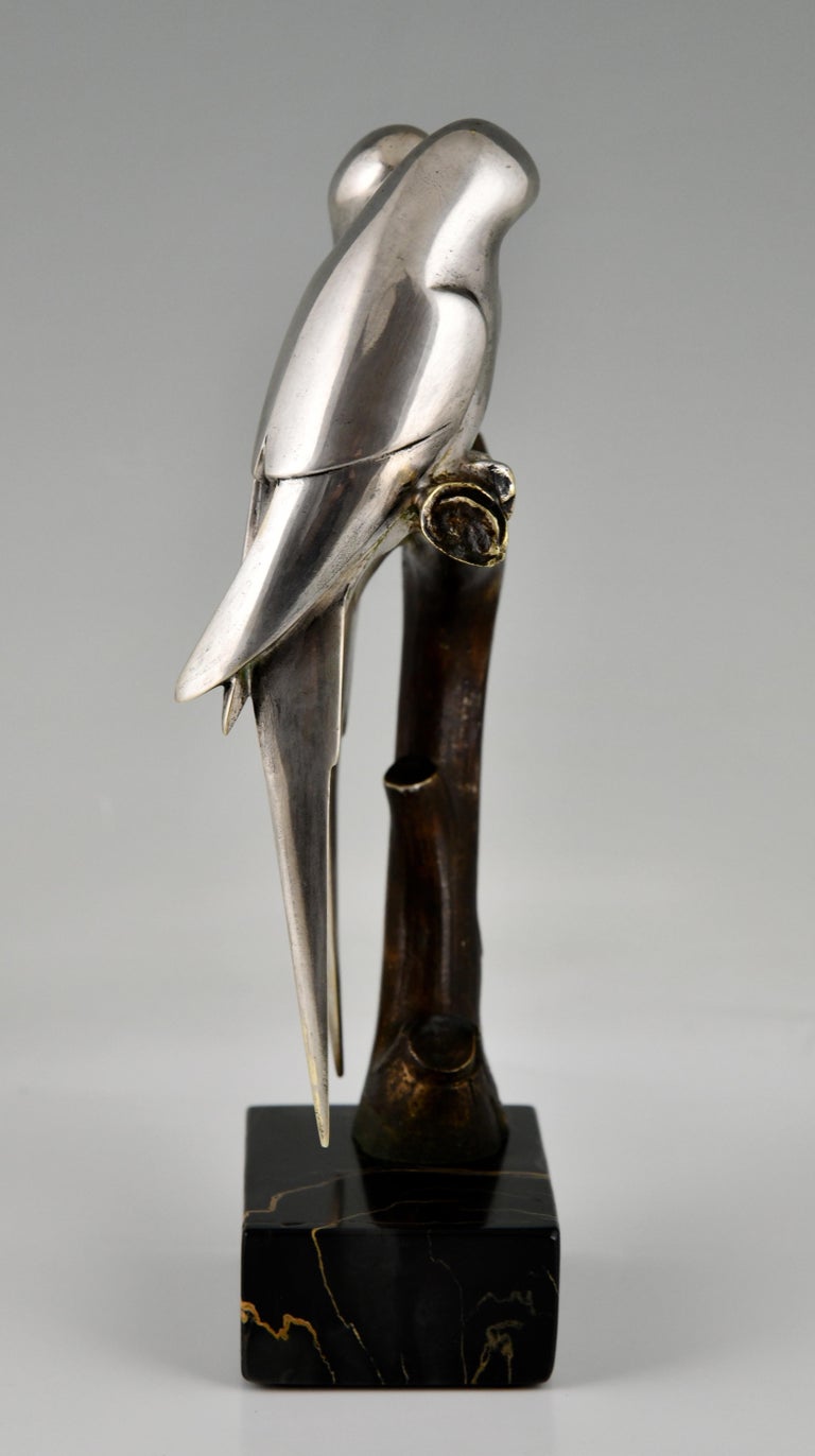 Art Deco Bronze Sculpture Two Parakeet Birds on a Branch Lovebirds by ...