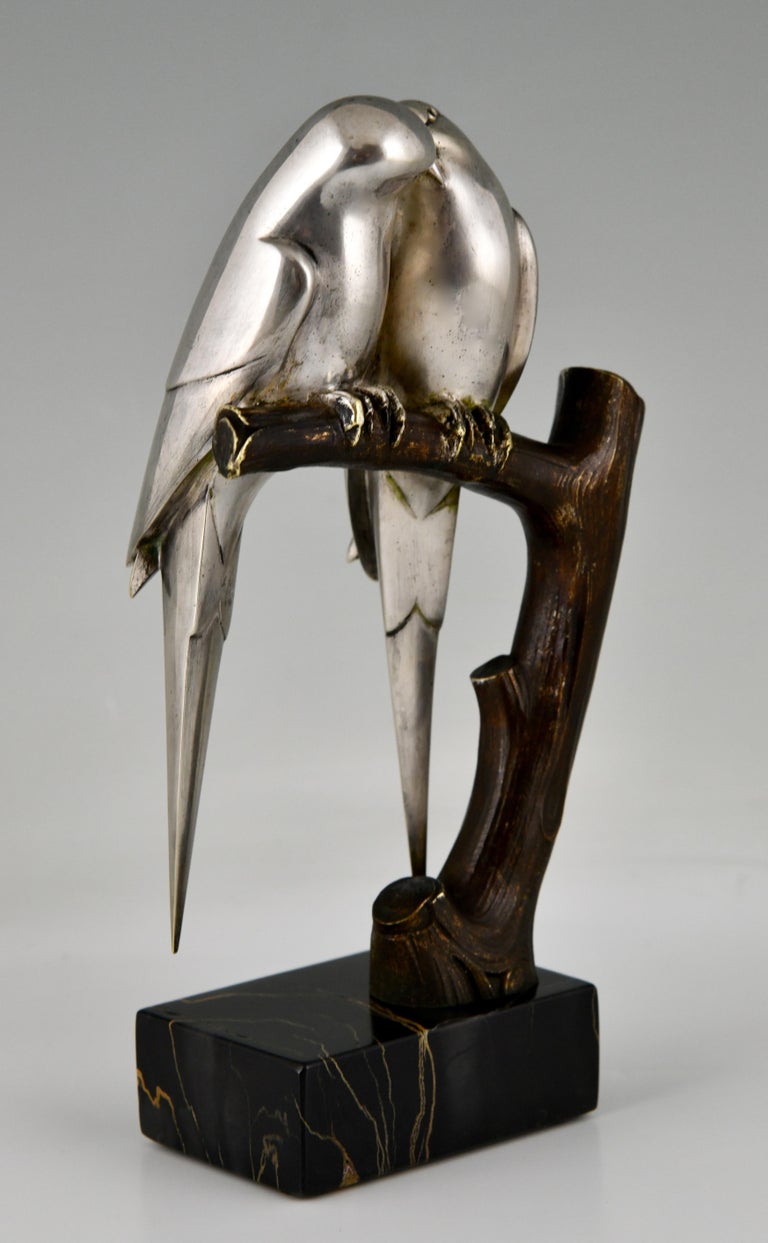 Art Deco Bronze Sculpture Two Parakeet Birds on a Branch Lovebirds by ...
