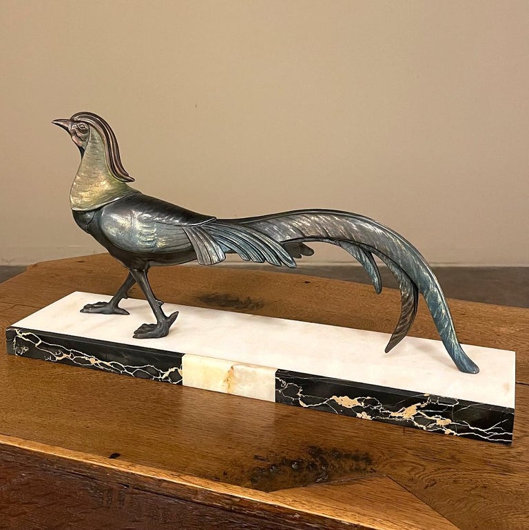 Art Deco Bronze Statue of Pheasant on Marble Base For Sale at 1stDibs