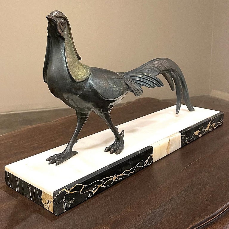 Art Deco Bronze Statue of Pheasant on Marble Base For Sale at 1stDibs