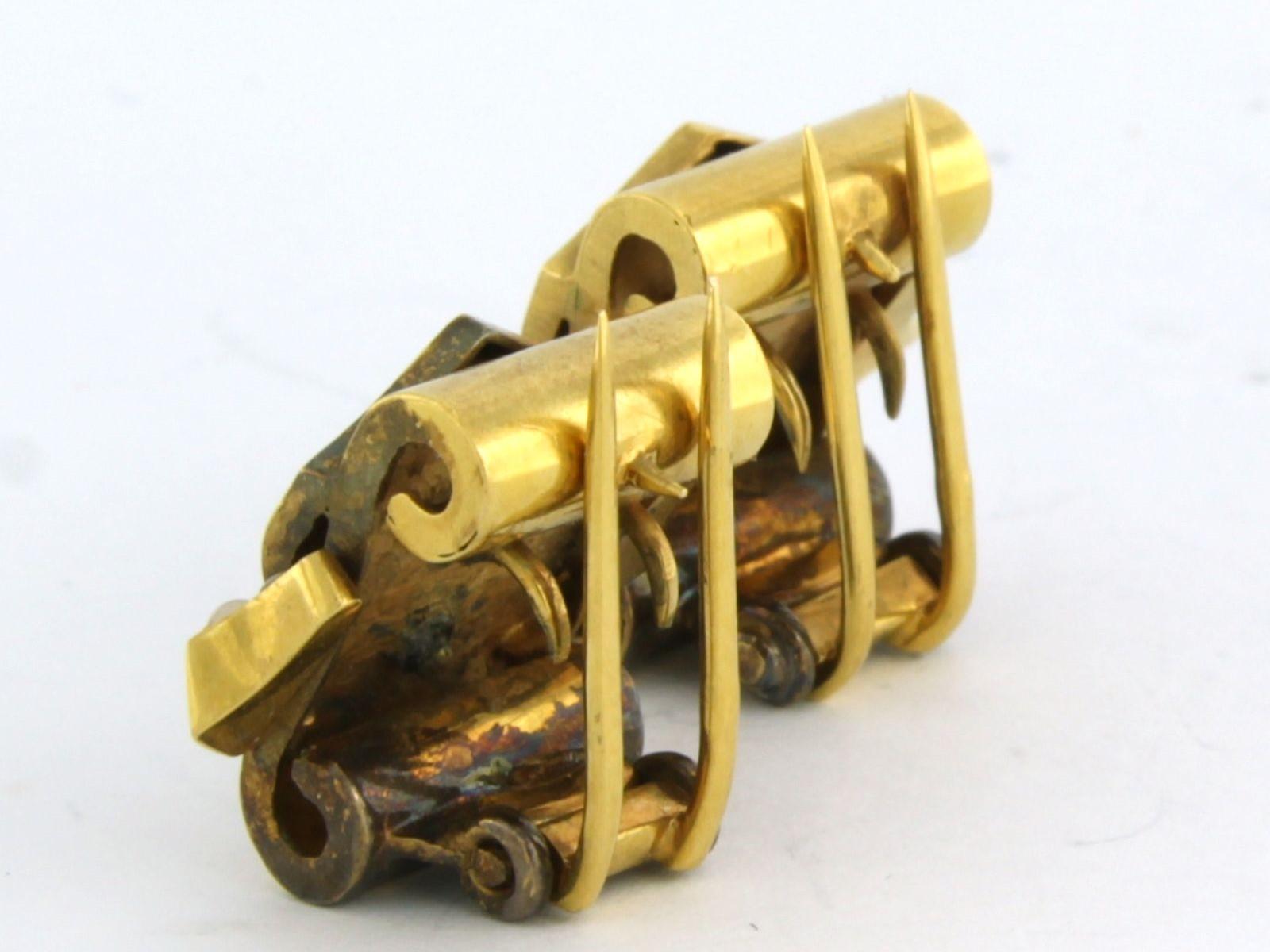 Art Deco Brooch Clips set with pearls 14k yellow gold For Sale at 1stDibs