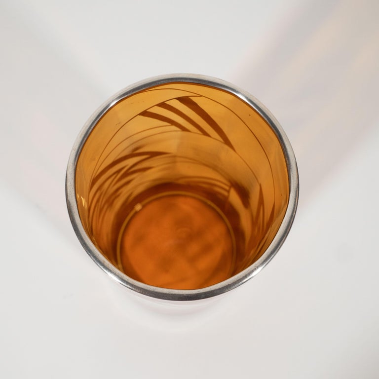 Art Deco Brown Topaz Glass Vase with Geometric Cubist Sterling Silver ...