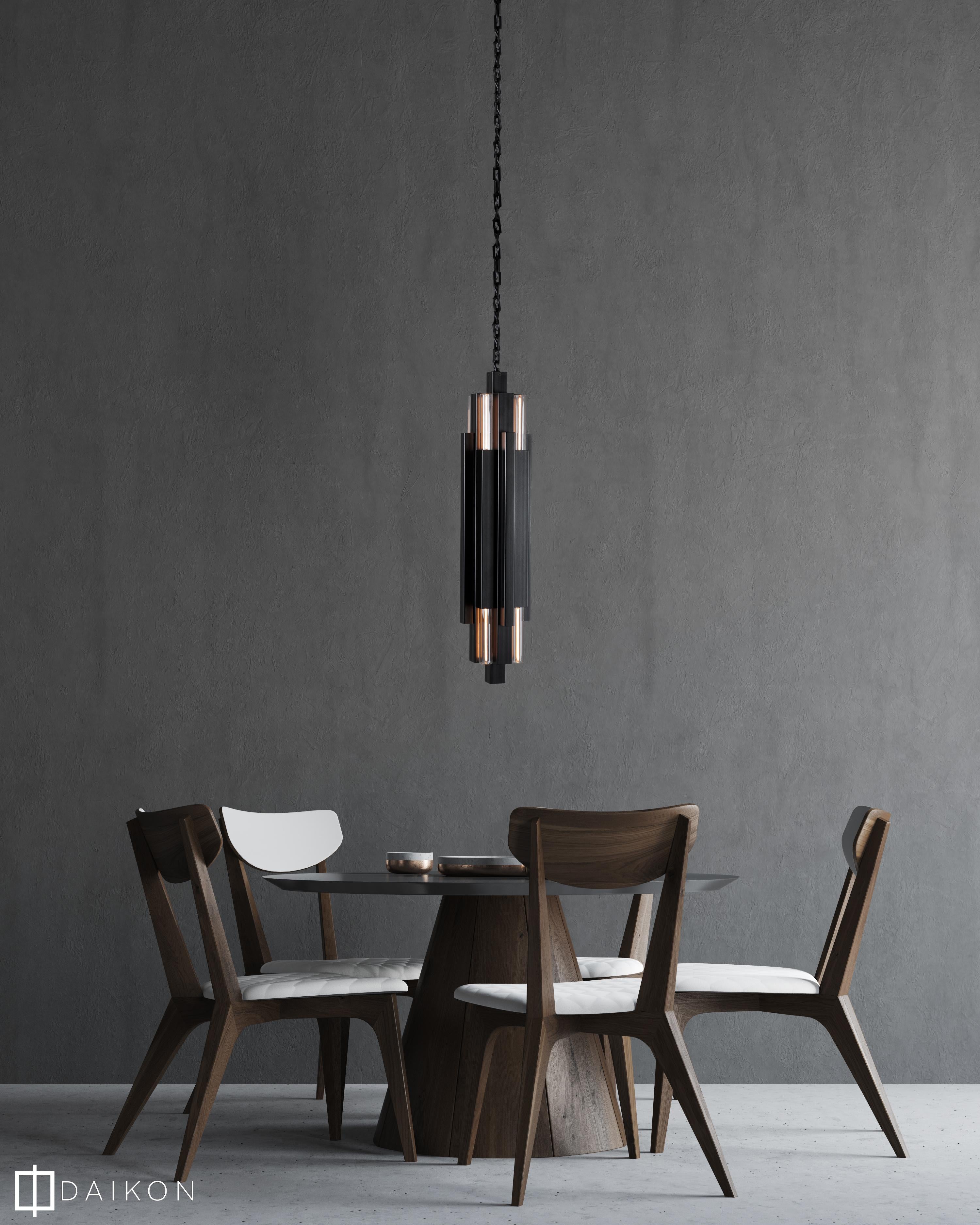 Art-Deco Brutalist Cascading Pendant in Steel or Brass - Darko XL ...