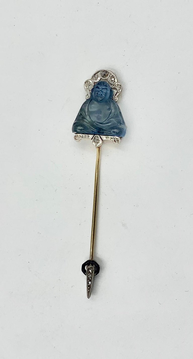Art Deco Buddha Jabot Brooch Pin Rose Cut Diamond Platinum Enamel For ...