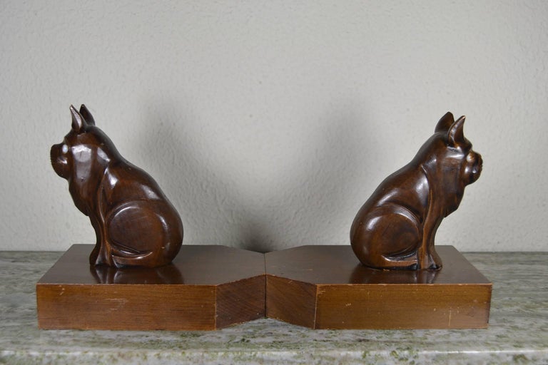 Art Deco Bulldog Bookends, Wood, Europe at 1stDibs