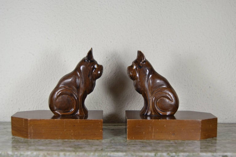 Art Deco Bulldog Bookends, Wood, Europe at 1stDibs