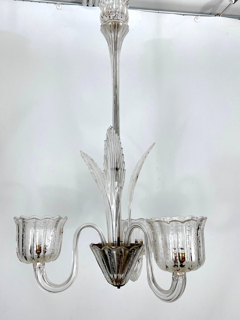 Art Deco, Bullicante Murano Glass Chandelier by Ercole Barovier, Italy ...