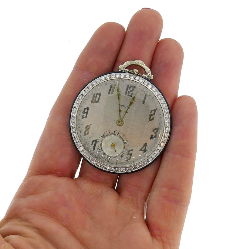 Art Deco Bulova Diamond Platinum Watch Pendant For Sale at 1stDibs