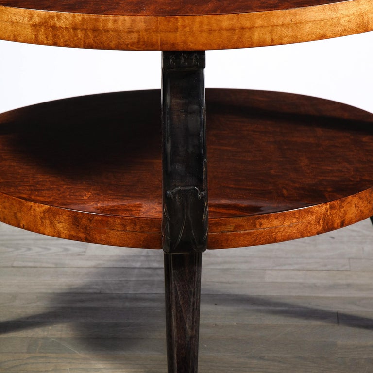 Art Deco Burled Acacia and Black Lacquer Two Tier Scroll Form Cocktail ...